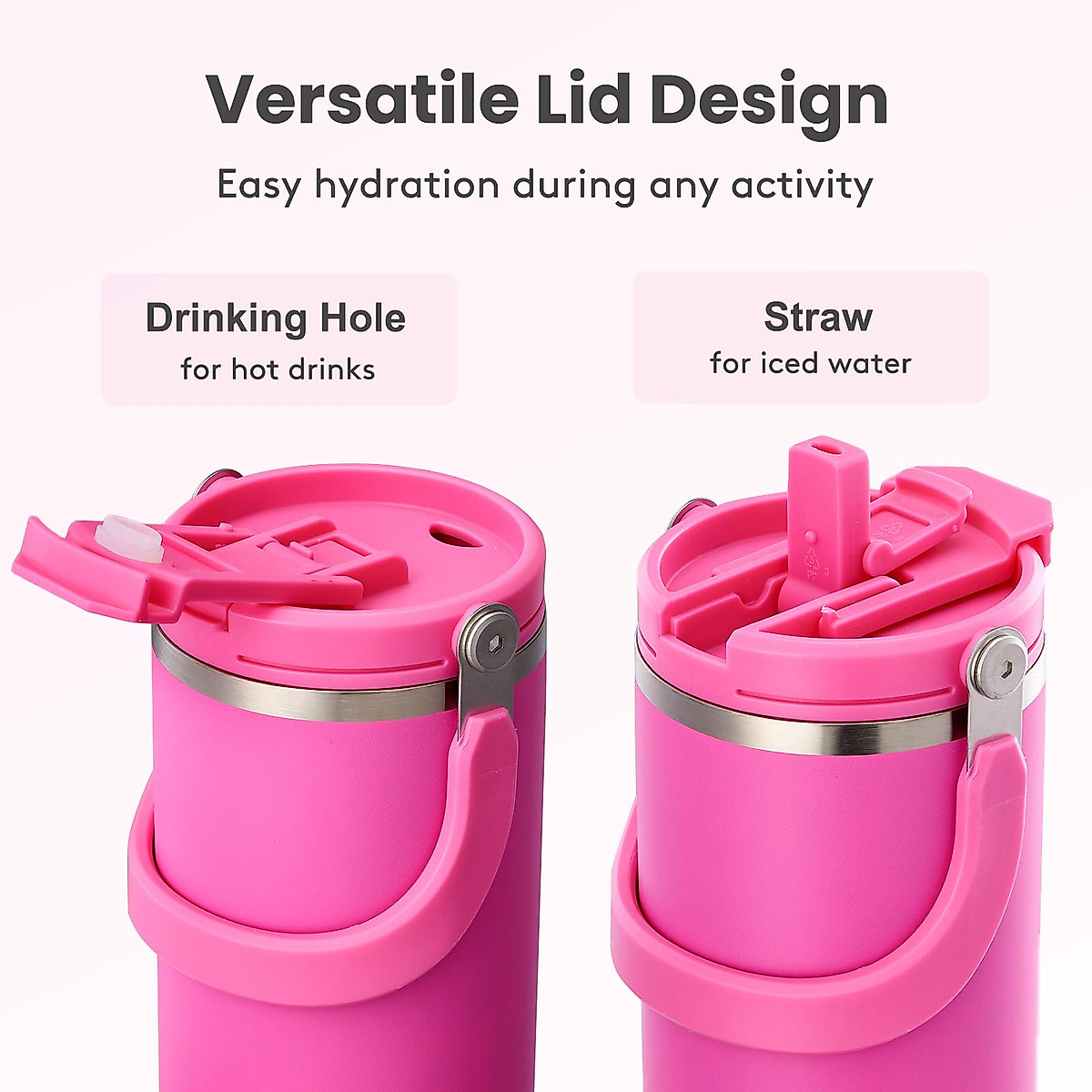 COKTIK 40 oz Tumbler with Handle and Straw, Double Insulated Tumblers with Flip Straw and Top Handle, Leakproof Tumbler, Stanley Cup, Insulated Water Bottle (Fuscia)