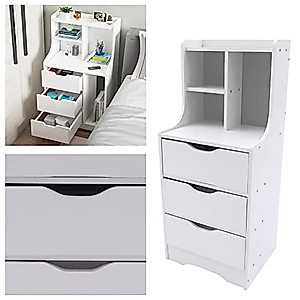 Modern Nightstand High Bedside Table, Multifunctional Bedside Cabinet White Bedroom Storage Side Table with Open Shelf for Indoor Room Storage (3 Drawers) (3 Drawers)
