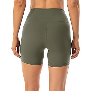 Lavento Women's All Day Soft Biker Shorts 5 Inch - High Waisted Workout Gym Running Yoga Short (Olive Green, 6)