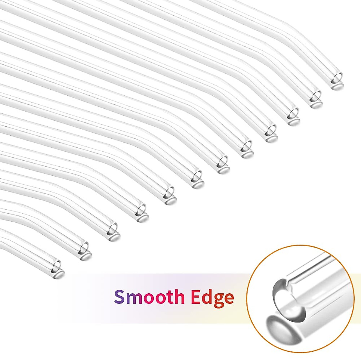 12 Pack Reusable Glass Straws - 8" x 8 MM, Bent Glass Drinking Straws with 2 Cleaning Brushes, Reusable Straws for Smoothies, Milkshake, Frozen Drinks, Tea, Juice