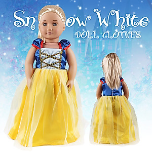18 Inch Doll Clothes 6PCS Dress Set Includes Snow White, Jasmine, Elsa, Aurora,Merida and Mulan Fits 18 Inch American Doll Girl Princess Clothes