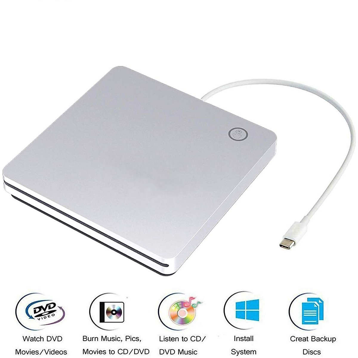 VikTck External CD DVD Drive USB C Ultra Slim Portable CD DVD RW/ROM Burner Writer Player Superdrive for MacBook Pro Air iMac Laptop Mac os Windows 10