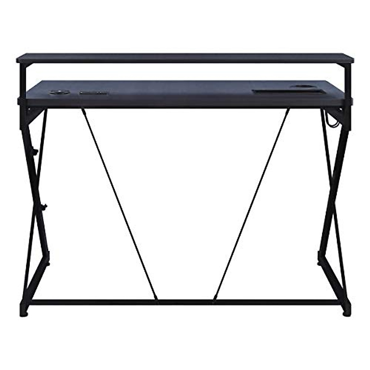 OSP Home Furnishings Emulator Battlestation Gaming Desk with RGB LED Lights, Black