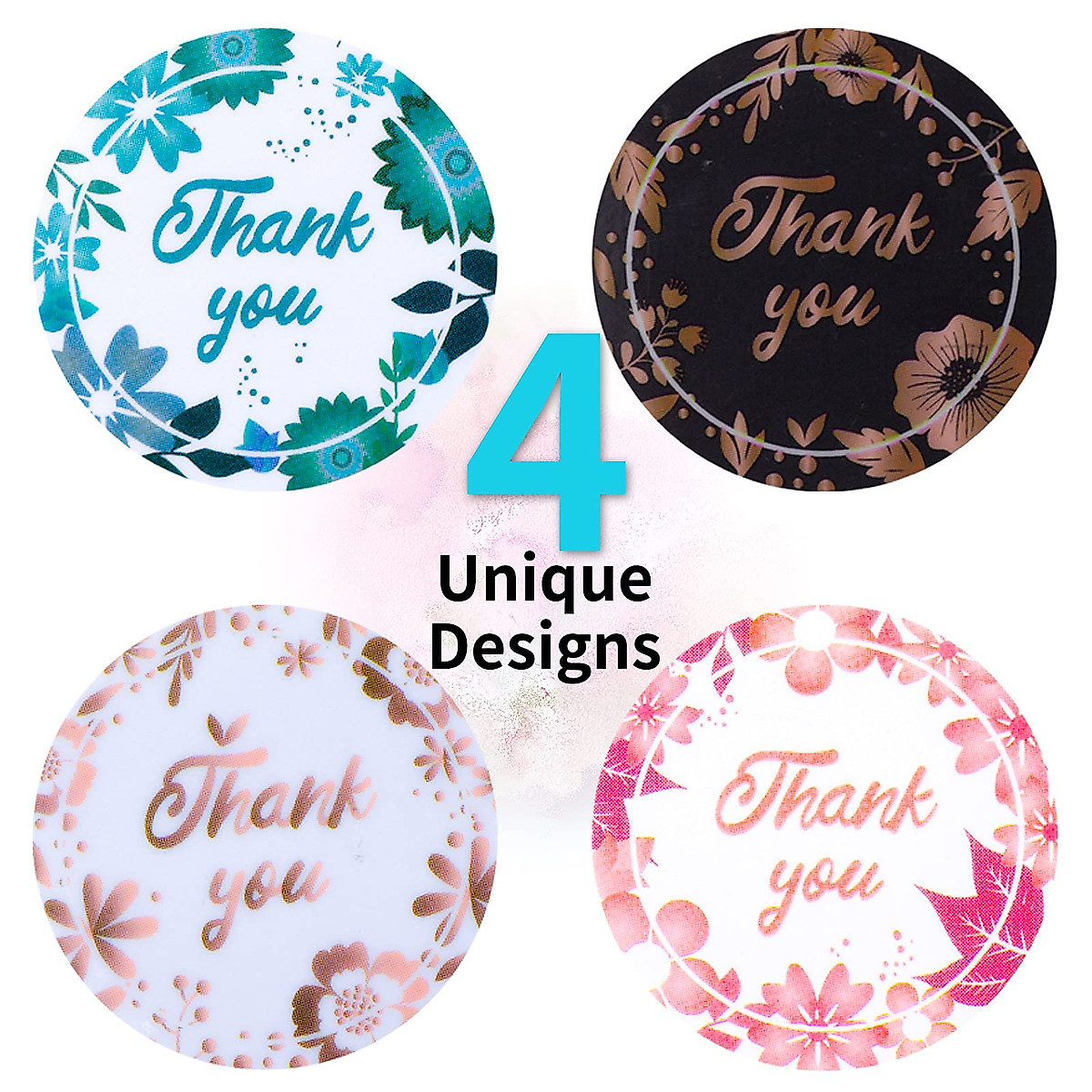 Thank Your Stickers, 2000PCS Floral Thank You Labels 1" Fashion Thank You Stickers Rolls 4 Designs for Bakery Package, Envelop Seal, Gift Box, Bubble Mailer, etc…