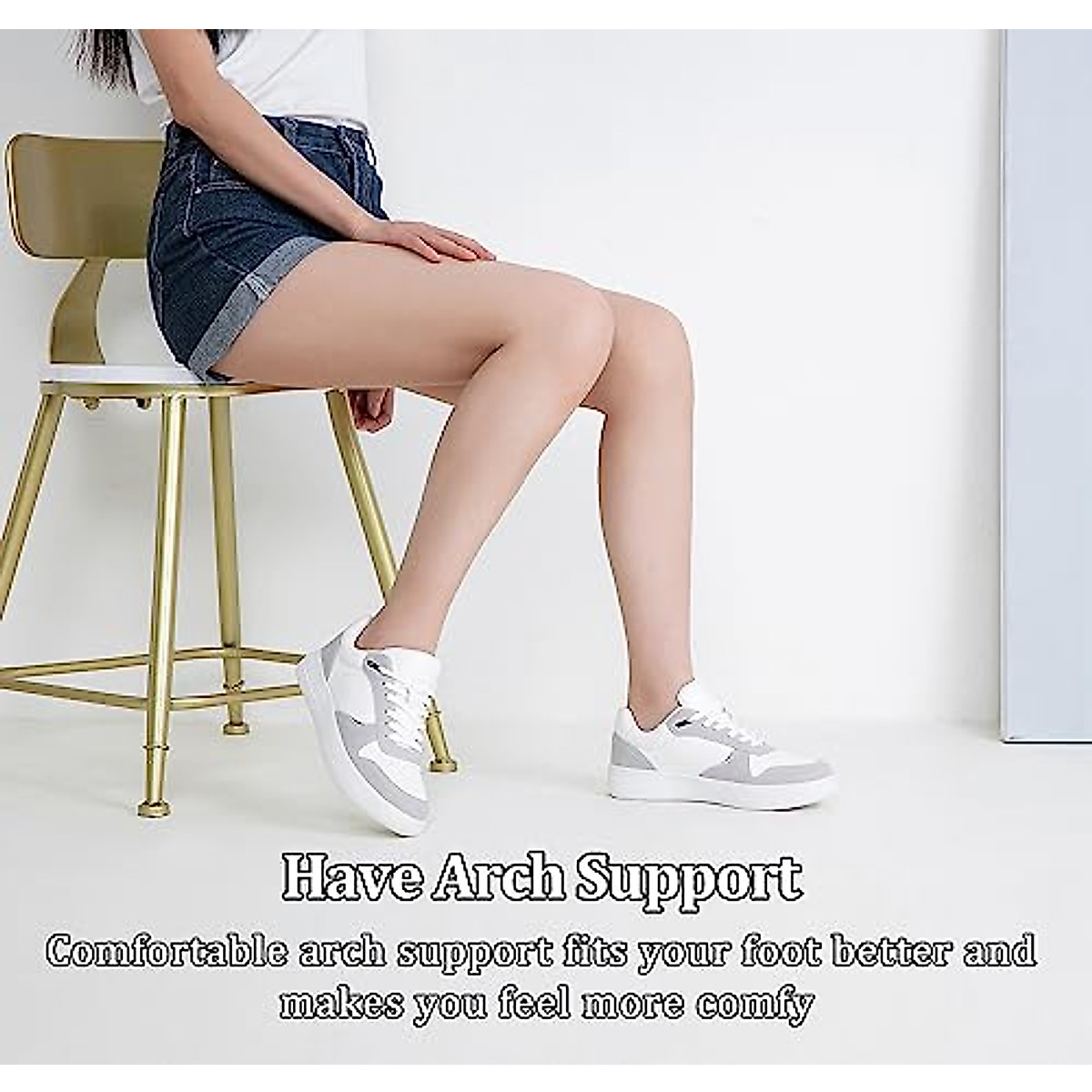 Vepose Women's 8001 Fashion Sneakers, Arch Support Lace-up Casual Sneaker, White Grey, Size 9 US-Tennis Walking Dress Shoes for Lady(CJY8001 whitegrey 09)