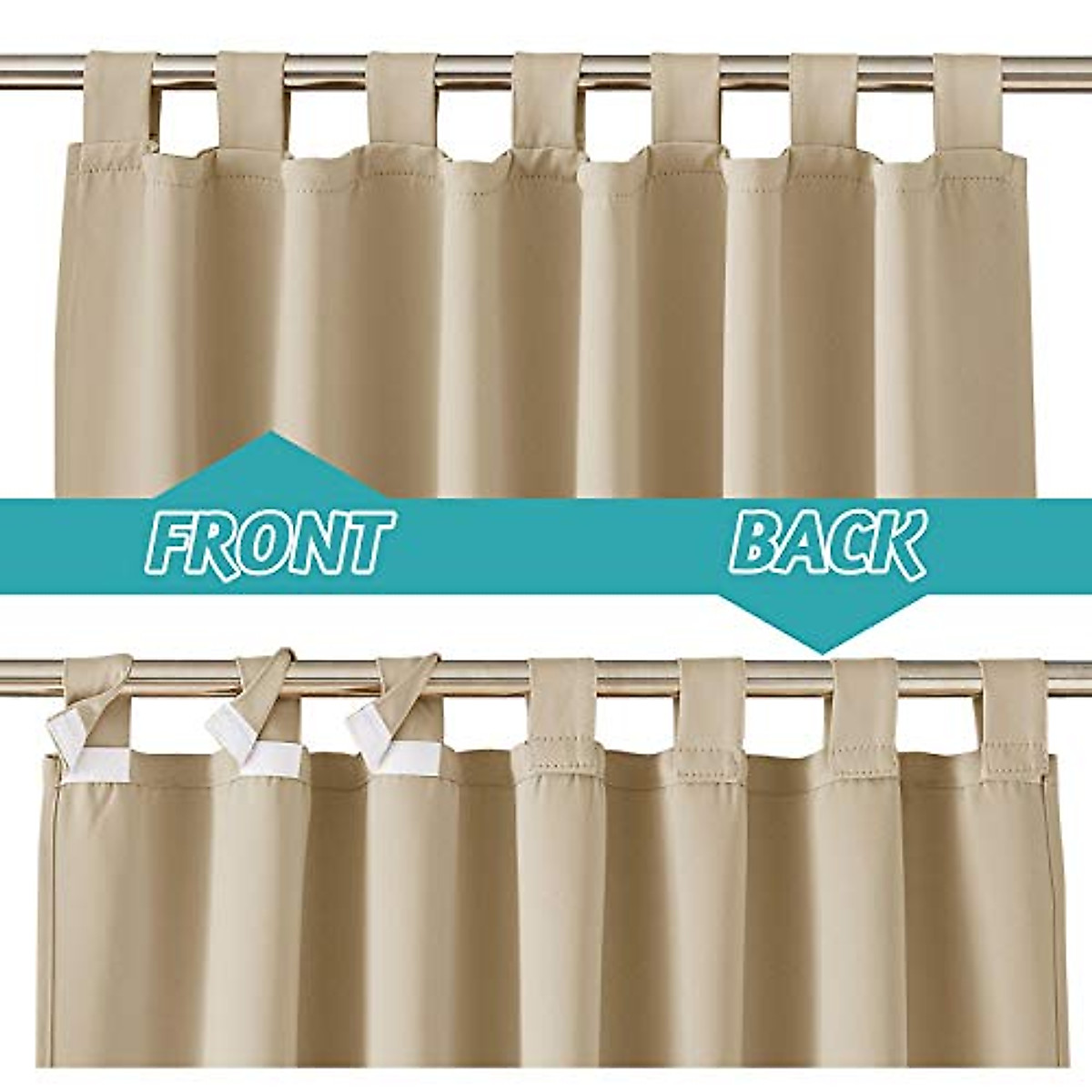 RYB HOME Porch Curtains Outdoor Waterproof - 2 Panels Detachable Top Water Resist UV Block Privacy Thermal Draperies for Patio Pergola Pavilion Spa, W 100 x L 84, Beige
