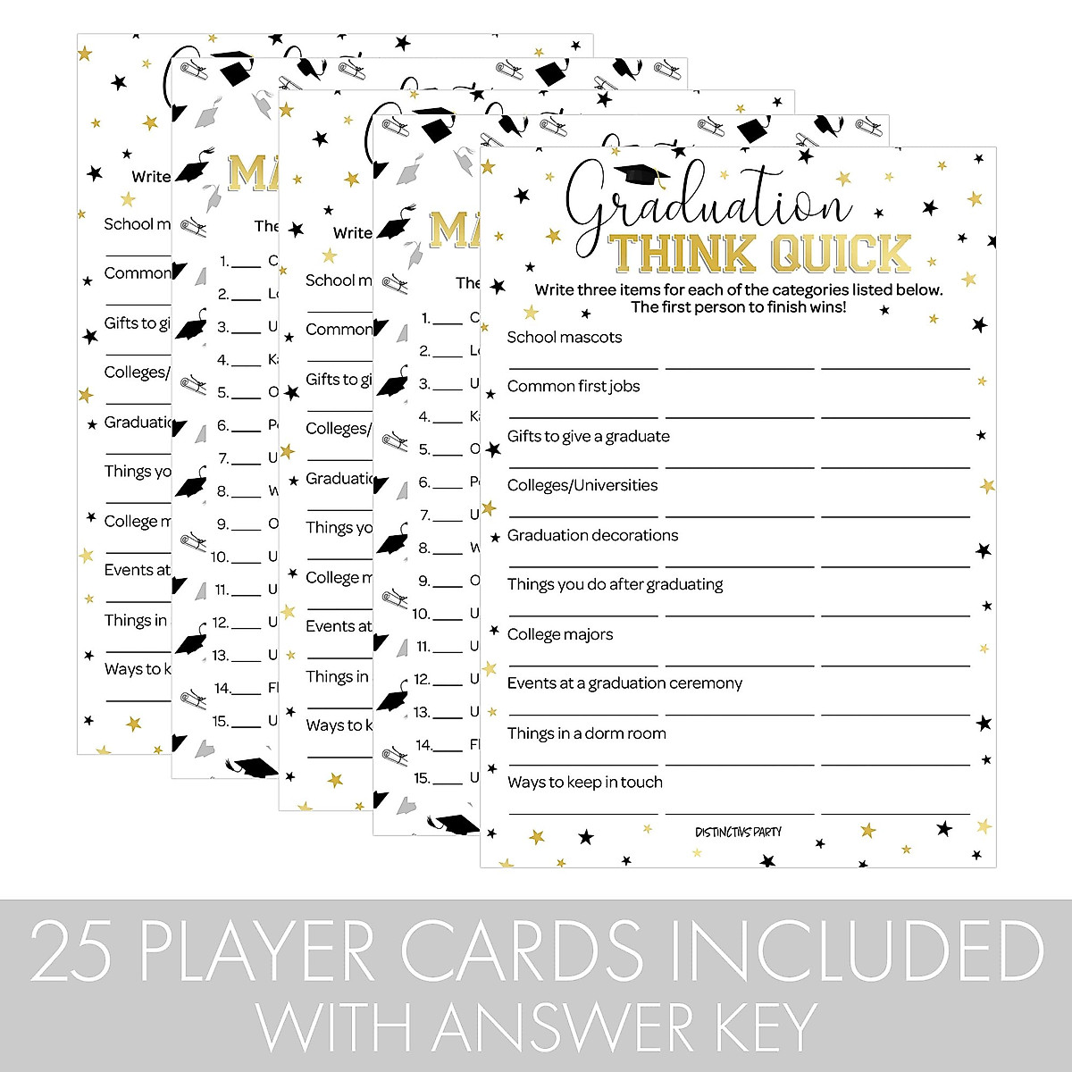 DISTINCTIVS Graduation Party Game Bundle: Mascot Match-Up & Think Quick - Class of 2025, 25 Count Grad Party Supplies