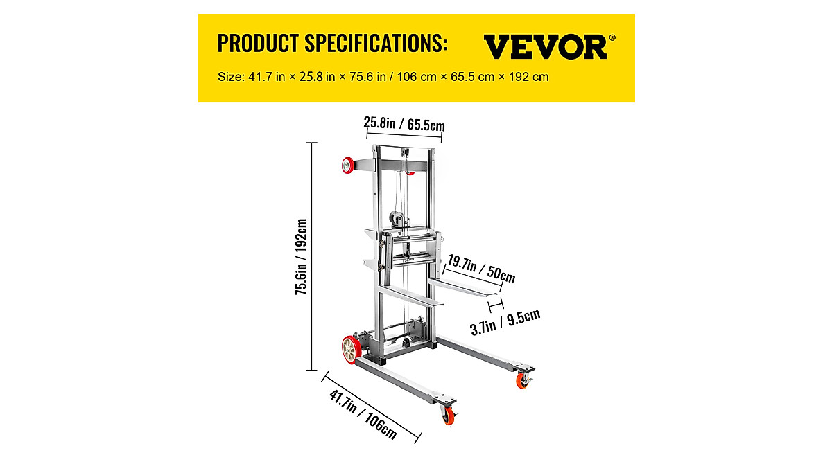 VEVOR Manual Winch Stacker - Lifts up to 441 lbs