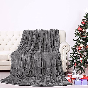 Zareas Adult Weighted Blanket Queen Size（20lbs 60"x80", Cozy Fleece Cooling Heavy Blanket with Premium Glass Beads, Grey