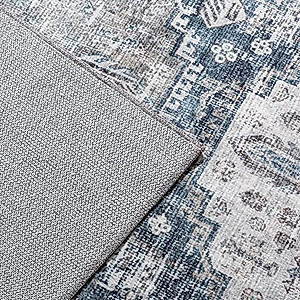 ComiComi Washable Rug 5x7 - Antique Distressed 5x7 Area Rugs, Ultra Thin Rugs for Living Room, Vintage Tribal Bedroom Rugs(Blue/Grey, 5'x7')