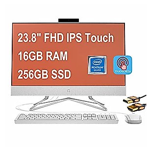 HP 24 AIO Desktop Computer 23.8" FHD IPS Touchscreen (72% NTSC) Intel Quad-Core Pentium Silver J5040 Processor 16GB RAM 256GB SSD Intel UHD Graphics 605 Win11 White + HDMI Cable