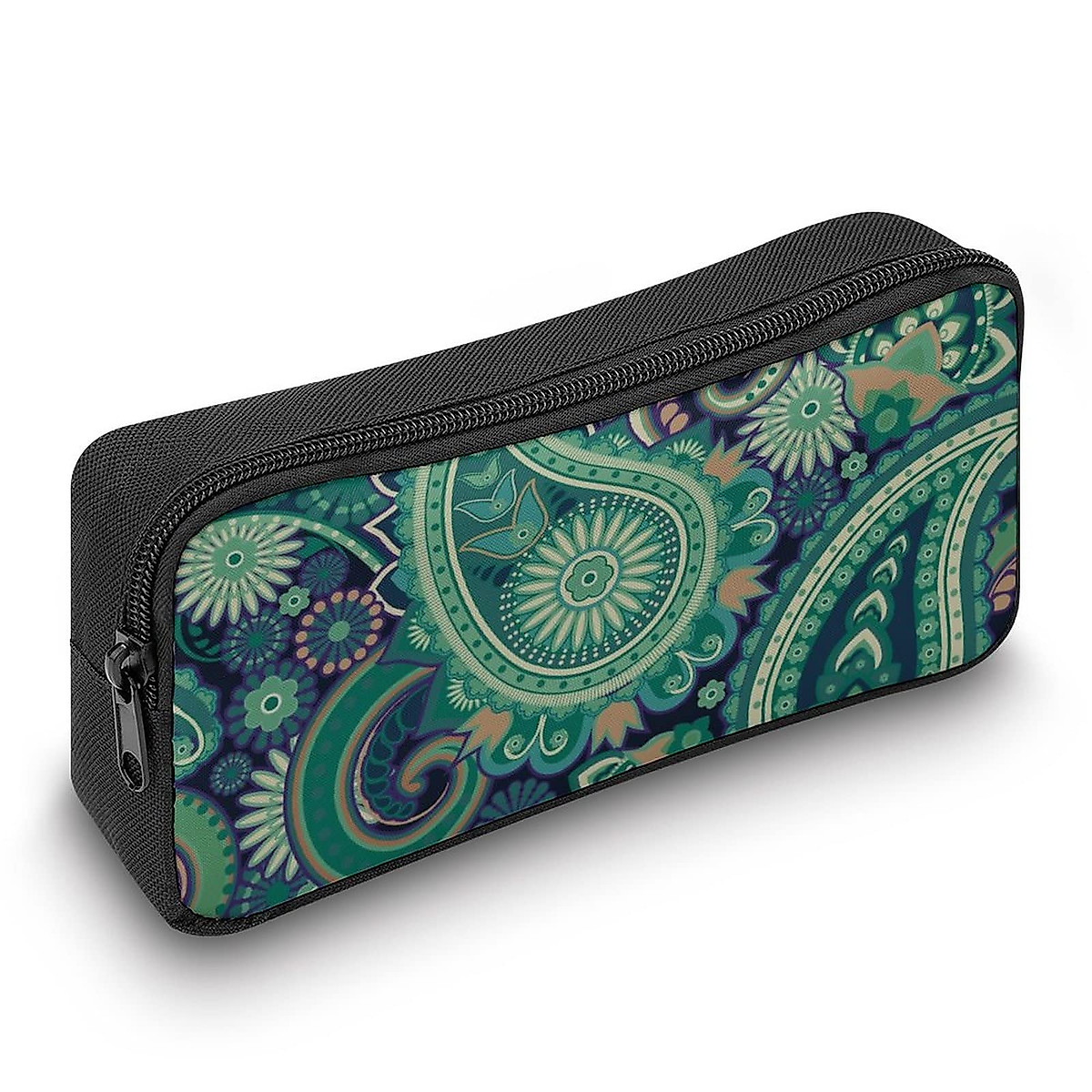 Green Paisley Pattern Pencil Case Stationery Pen Pouch Portable Makeup Storage Bag Organizer Gift