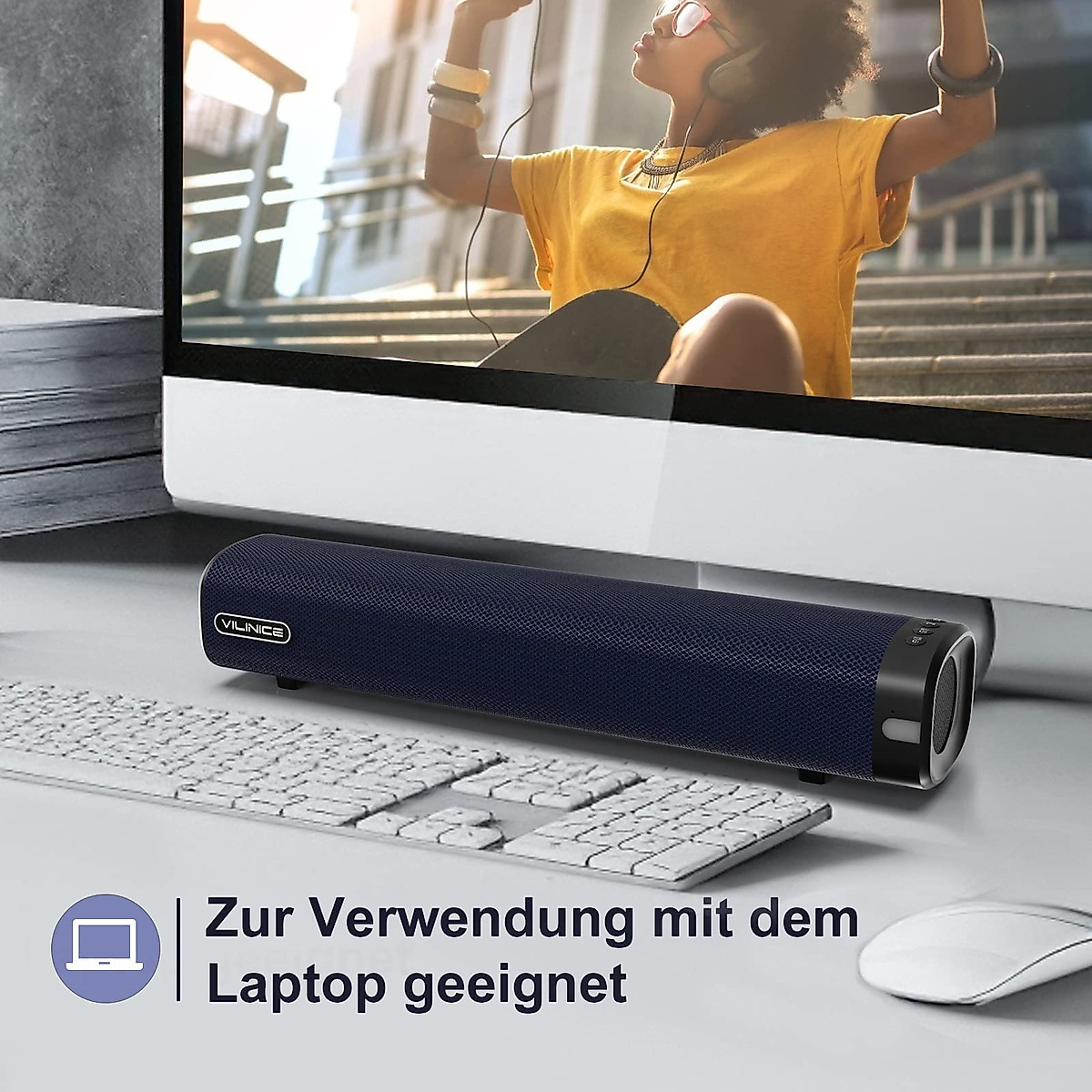 VILINICE 50W Sound Bar, 16-Inch Small Sound Bars for TV, 3 Equalizer Modes, Wireless Bluetooth 5.0, Optical/Aux/USB Connection, Mini Soundbar with Built-in DSP for TV, PC, Projectors, Tablets