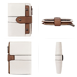 CLUCI Small Wallet for Women Leather Bifold Multi Mini Card Holder Organizer Designer Ladies Zipper Coin with Removable ID Window 0 Beige with Brown