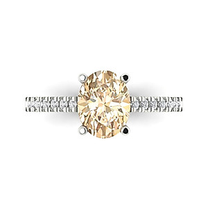 Clara Pucci 2.81 ct Oval Cut Solitaire W/Accent Natural Brown Morganite Art Deco Bridal Wedding Statement ring 18K White Gold Size 6.5