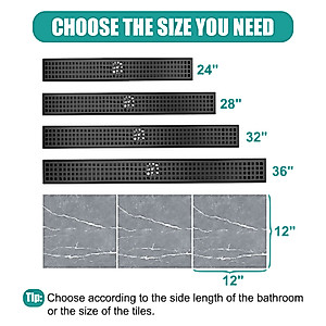 BARONAGE Linear Shower Drain 24 Inch with Removable Square Hole Pattern Cover Grate, 304 Stainless Steel Black Shower Floor Drain Watermark & CUPC Certified Include Accessories