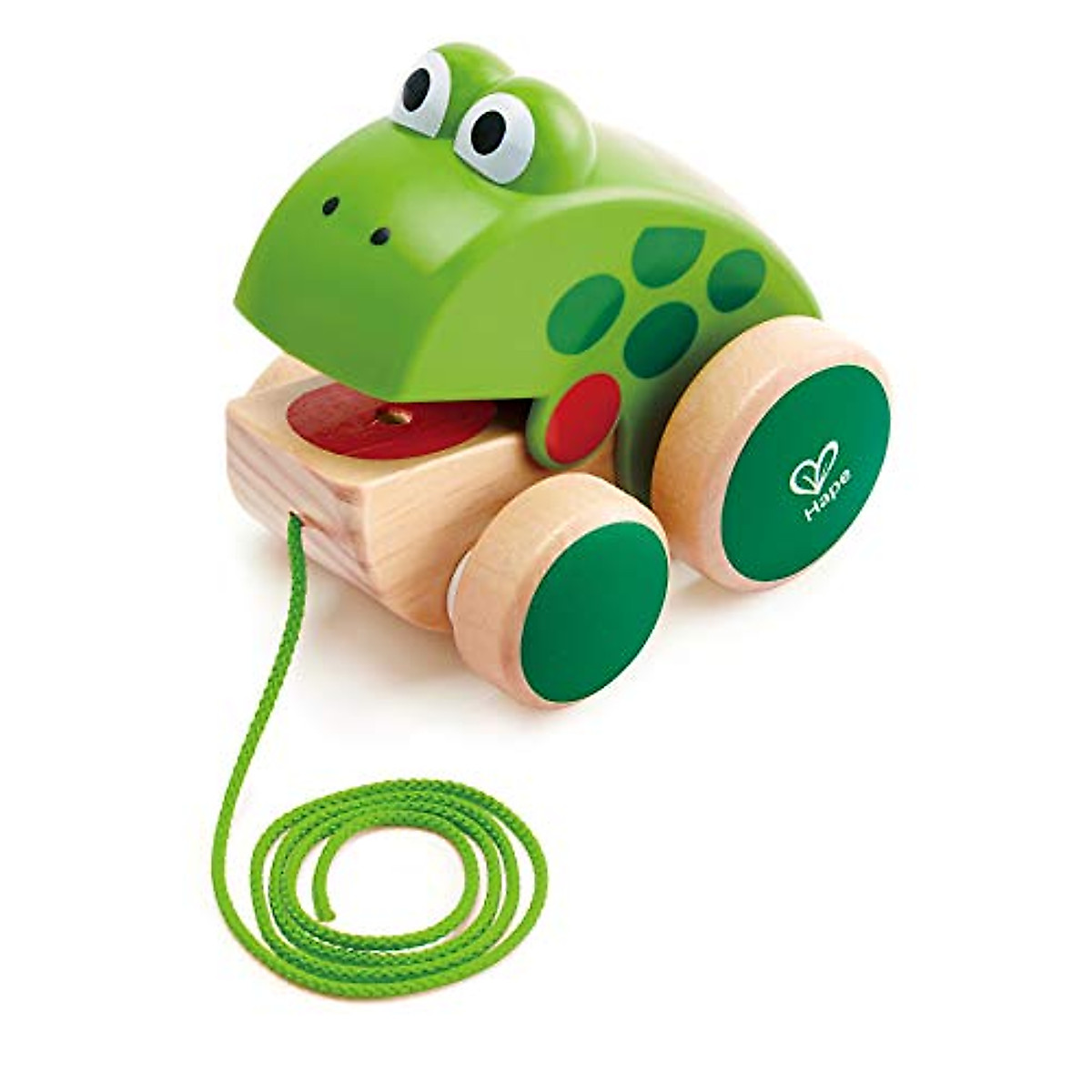 Hape Frog Pull-Along | Wooden Frog Fly Eating Pull Toddler Toy, 4.6 x 3.3 x 3.8 inches, Green