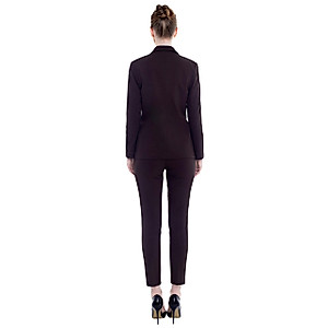 Marycrafts Women's Business Blazer Pant Suit Set for Work 12 Black Brown