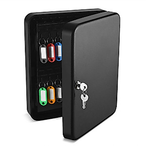 Flexzion Key Cabinet Key Lock Box Wall Mount with 60 Key Holder Organizer Locker Case, Colored Key Tags & Hooks Wall Mounted Lock Box for Keys Storage, Homes, Property, Hotels, Business (Black)