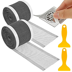 HJJWNDDNG 2Pcs Shower Drain Mesh Stickers Self-Adhesive Bathtub Drain Hair Catcher 70mmx10m Cuttable Shower Drain Mesh Filter with 2 Scrapers Waterproof DIY Hair Stopper for Bathroom Bathtub Kitchen