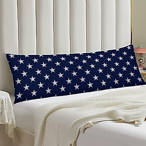 Blue Body Pillow Cover,Blue and White Stars Pattern,Farmhouse Long Pillow Case Protector with Zipper Decorative Soft Rectangle Bed Pillowcases for Bedroom,Couch,Sofa,Home Gifts 20"x54"