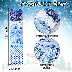 40 Pcs Winter Christmas Snowflakes Cotton Jelly Roll Blue and White Snowflake Reindeer Fabric Strips for Quilting Crafting Snowman Precut Patchwork for Sewing DIY Crafts Cotton Fabric Bundles Strips