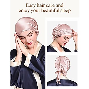 LilySilk Silk Sleeping Cap for Hair Stretchy -Night Cap- for Women 100 Real Silk Bonnet Sleep Cap- for Curls (Rosy Pink)