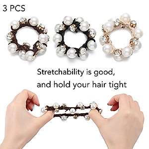 Brinie Pearl Hair Ties Black Ponytail Holders Elastic Crystal Hair Scrunchies Pearl Hair Accessories for Women and Girls (Pack of 3)