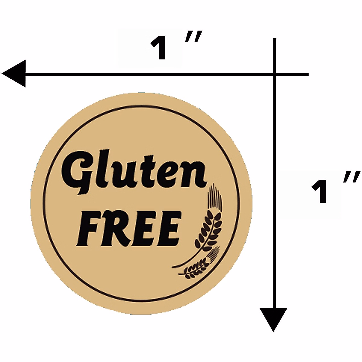 1 inch Gluten Free Brown Kraft Stickers Gluten Food Rotating Label Stickers for Gluten Free Food Retail Package 500pcs
