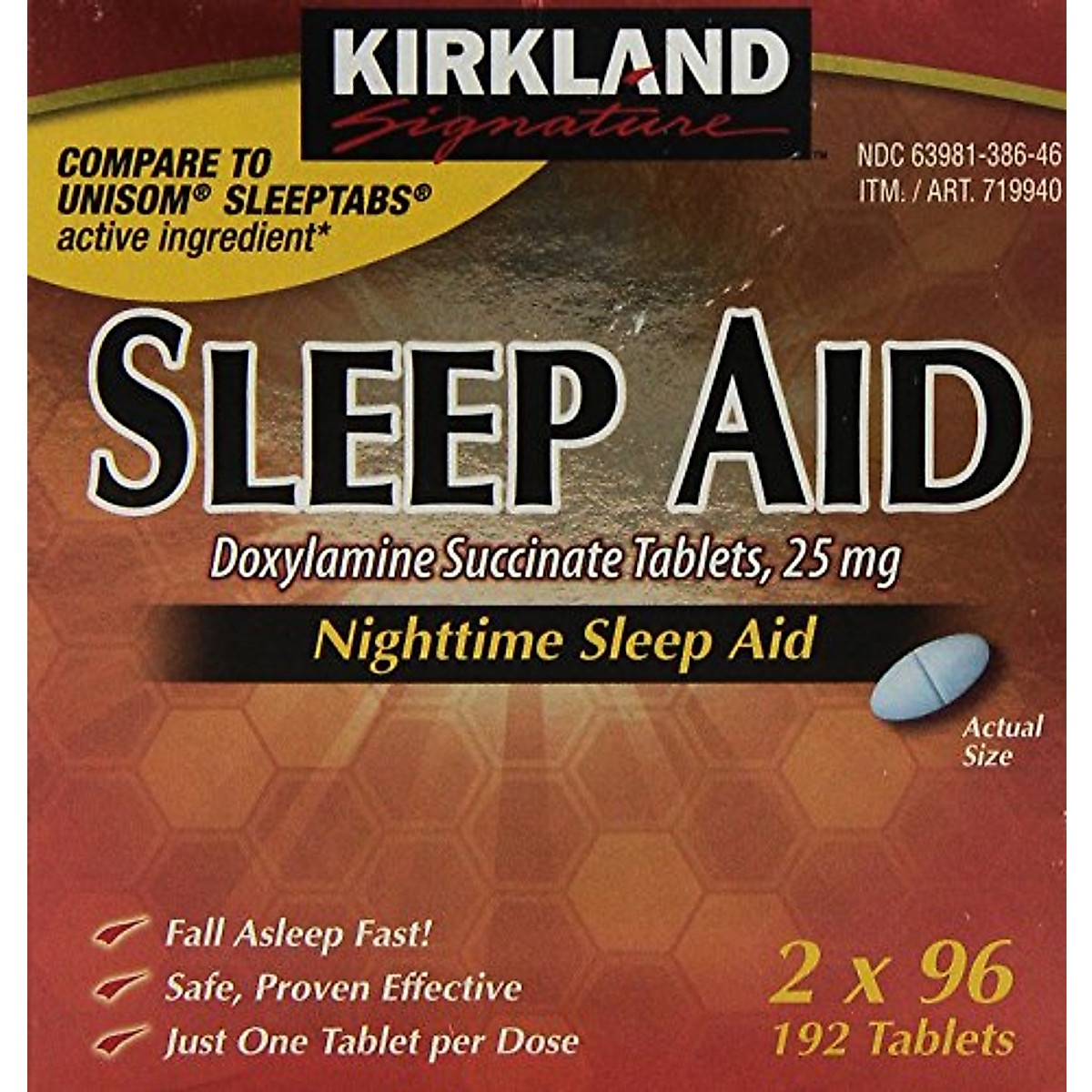 Kirkland Signature Nighttime Sleep Aid (Doxylamine Succinate 25 mg), 192 Tablets