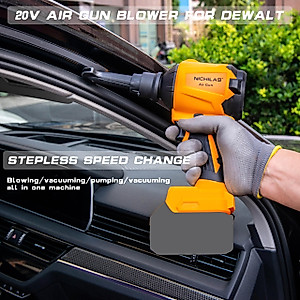 Nichilas Cordless Dust Blower Compatible with DEWALT 20V Battery, Vacuum 2 in 1 Leaf Cleaning Brushless Motor Variable Speed Cleaner (Tool Only, No Battery)