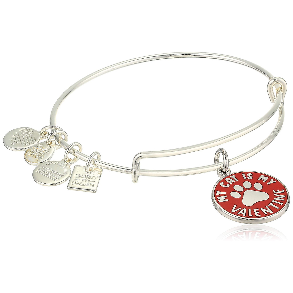 Alex and Ani Women's My Cat Is My Valentine Charm Bangle Bracelet, Shiny Silver, Expandable