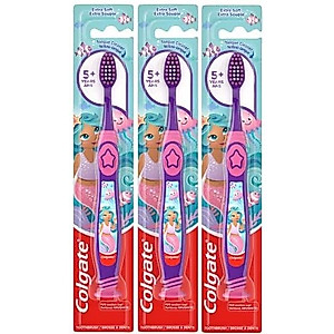 Colgate Mermaid Toothbrush with Suction Cup for Children 5+ Years Old, Extra Soft (Colors Vary) - Pack of 3