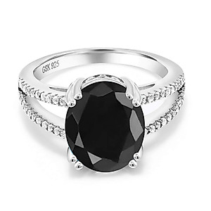 Gem Stone King 4.88 Cttw Black Sapphire Ring For Women In 925 Sterling Silver | Oval 12X10MM | Gemstone September Birthstone | Available In Size 5, 6, 7, 8, 9