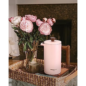 POLIVIAR French Press Coffee Maker, 34 Ounce Coffee Press with Real Wood Handle, Double Wall Insulation & Dual- Filter Screen, Food Grade Stainless Steel for Good Coffee and Tea JX2020-FPP