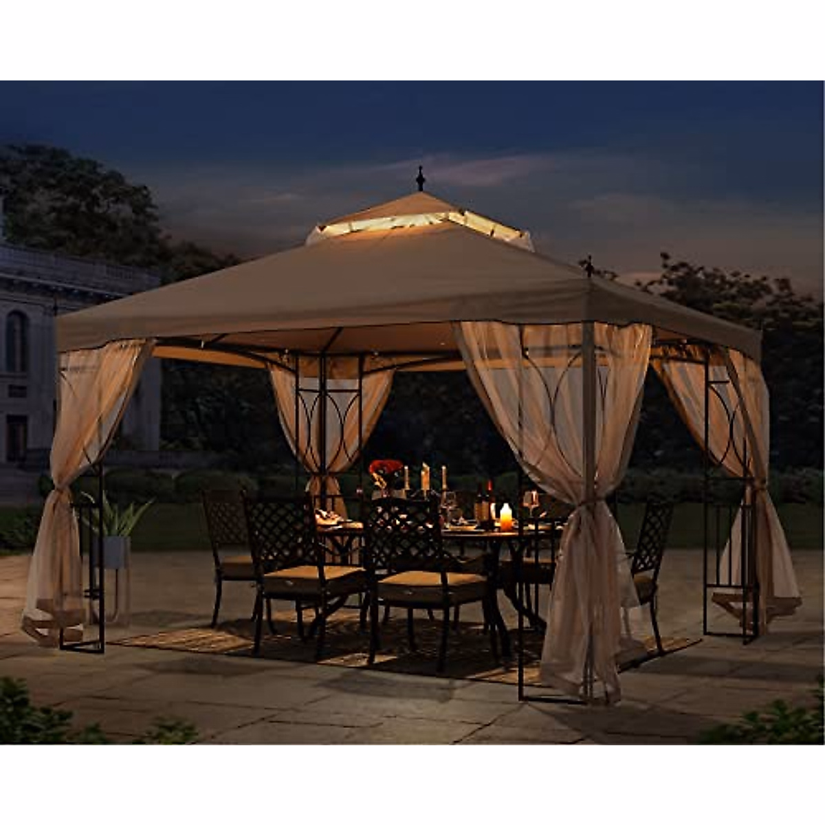 ABCCANOPY Patio Outdoor Gazebo 10X10 - Gazebo Canopy with Netting and Corner Frame Screen Wall for Backyard,Garden Gazebo Lawn (Khaki)