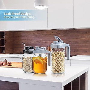 LePvo 2 Pack Regular Mouth Mason Jar Pour Spout Lids with Handle Reusable Plastic Flip Cap Lid,Leak-proof Airtight Seal Black, 70mm (Jar Not Included)