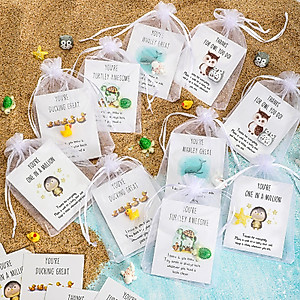 Fumete 50 Set Employee Appreciation Gifts Bulk for Coworkers Thank You Staff Gift Animal Pun Inspirational Note Cards Funny Resin Ducks Stars Whales Turtles Owls Office Gifts Pocket Favors