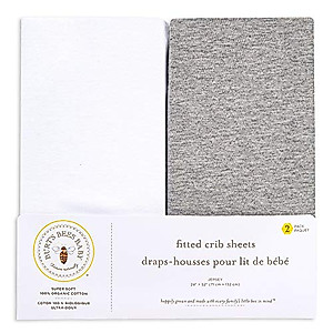 Burt's Bees Baby - Fitted Crib Sheets, Solid Color, 100% Organic Cotton Crib Sheet for Standard Crib & Toddler Mattresses, 2 Pack, Heather Grey/White