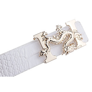 ALAKA Letter H Dragon Buckle Alligator Pattern Leather Mens Belt (White), Length 110cm * Width 3.8cm (L43.3'' * W1.5'')