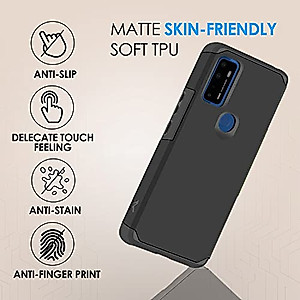 TJS Compatible with AT&T Radiant Max 5G 6.8"/Cricket Dream 5G/Cricket Innovate 5G/AT&T Fusion 5G Case, with Tempered Glass Screen Protector, Dual Layer Hybrid Shockproof Impact Phone Case (Black)
