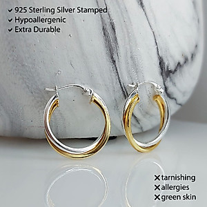 Hoops & Loops Yellow Gold Flash Sterling Silver Two-Tone Intertwining Square-Tube Polished Hoop Earrings, 20mm