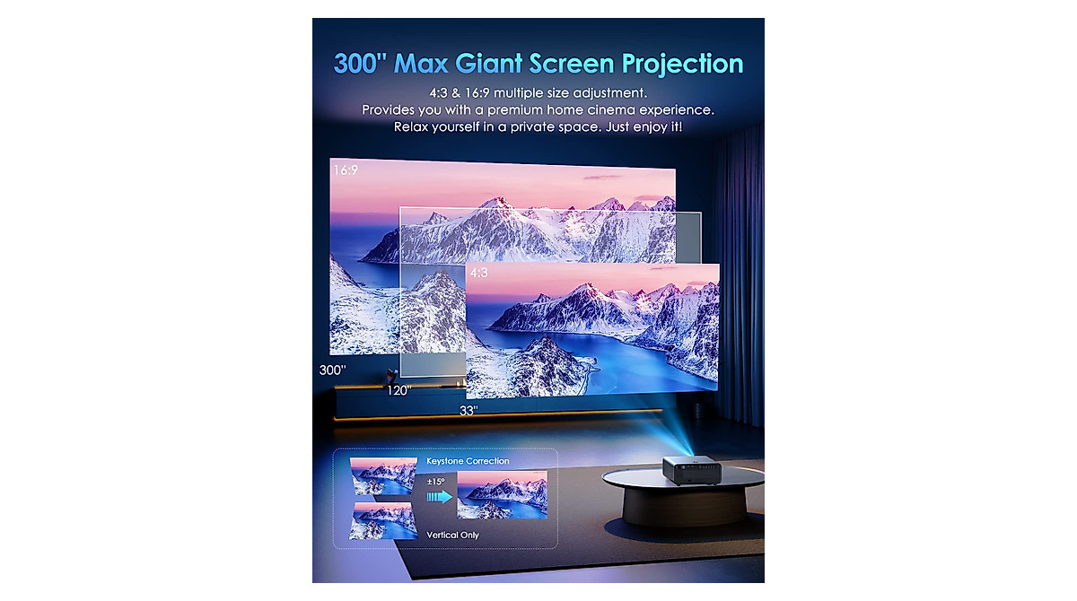 Raydem Portable Projector with 5GHz Wi-Fi & Bluetooth | 1080P, 350 ANSI