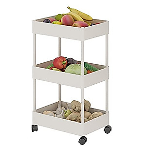 POCHY Multipurpose Kitchen Storage Wagon Serving Trolley Cart Tool-Free Installation Storage Shelf with Wheels 3-Tier Utility Rolling Carts for Living Room Bathroom Kitchen 2 Colors (Color : White,