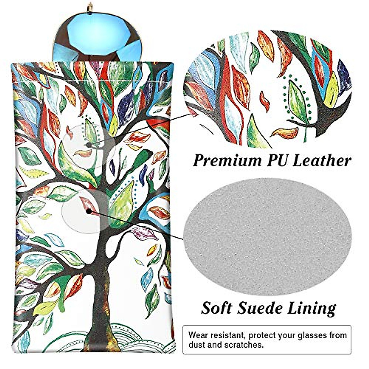 MoKo Squeeze Top Sunglasses Case, (2 Pack) Portable Eyeglass Pouch Sunglass Goggles Soft Case Protective Eyewear Case Bag Glasses Holder for Women with Cleaning Cloth, Black & Lucky Tree