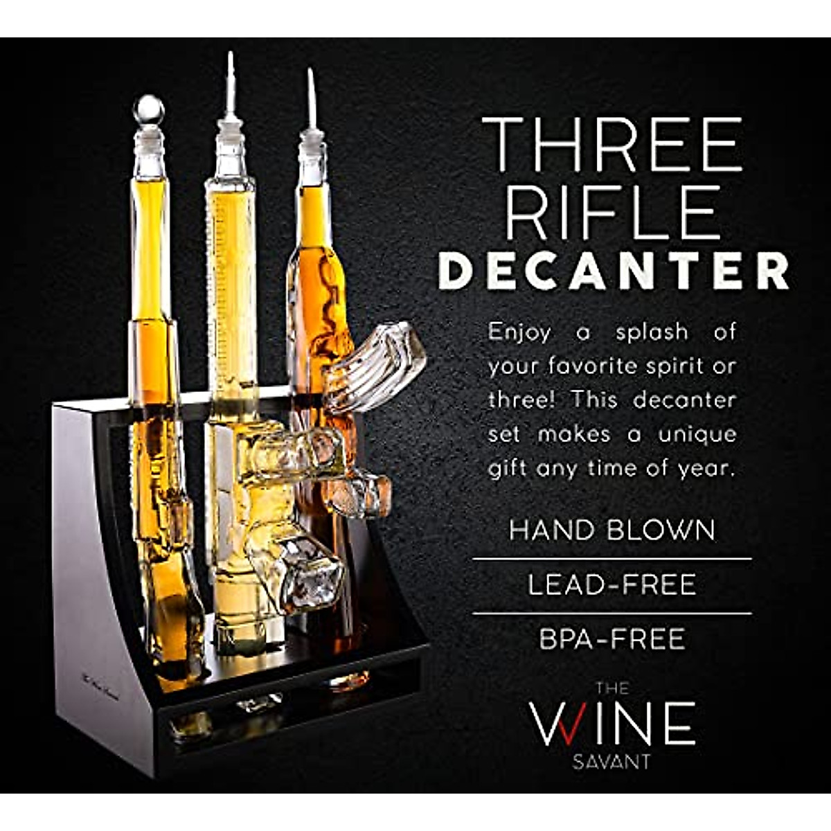 3 Gun Whiskey Decanters Set AR15, AK47, & Rifle Gun Decanter Set 1000ml by The Wine Savant - Veteran Gifts, Home Bar, Gun Lover Gifts, Tik Tok Gun Decanter, Military Gifts