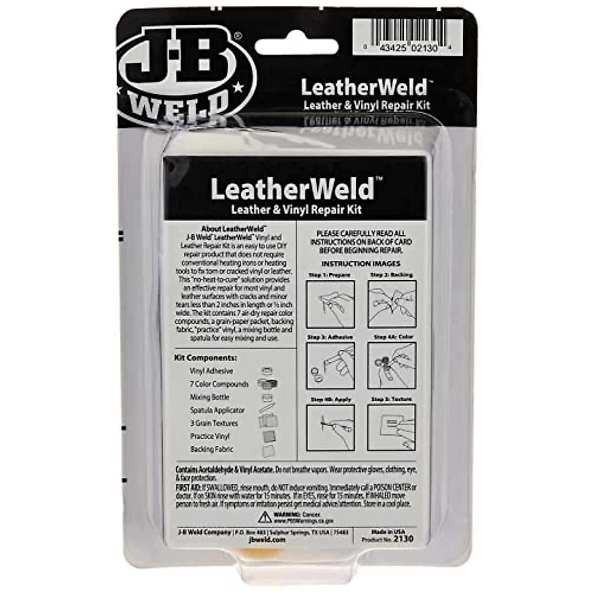 J-B Weld 2130 Vinyl and Leather Repair Kit, 2 fl. oz