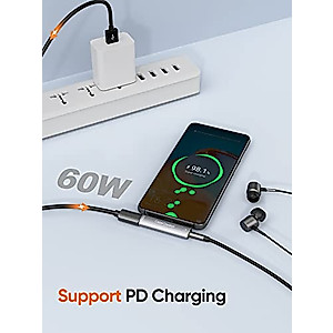 CableCreation USB C to 3.5mm Headphone and Charger Adapter, 2 in 1 Type-C to Hi-Res 3.5mm Audio with PD Fast Charge