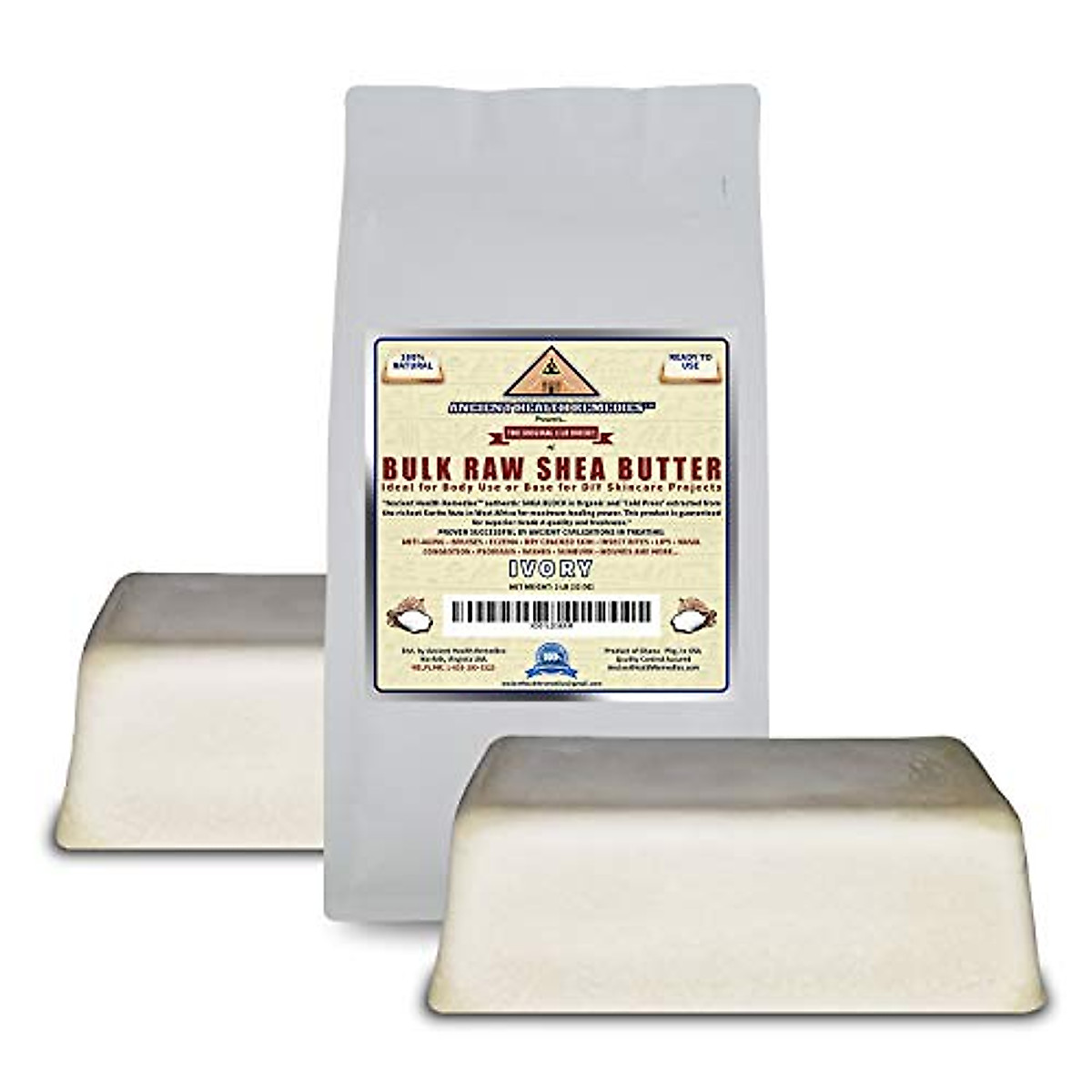 ANCIENT HEALTH REMEDIES Organic Unrefined Raw AFRICAN IVORY WHITE SHEA BUTTER BLOCKS/JAR Bulk Size Grade A for Anti Aging Dry Skin Base for DIY Body Butter, Beauty(Ghana) (10-3/8 x 5-1/4 x 3)
