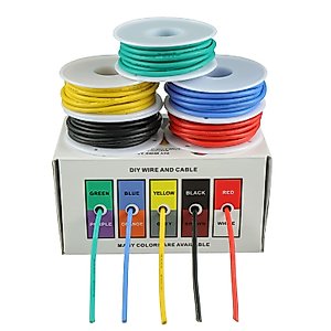 BOJACK 16 AWG Flexible Silicone Wire Electric Wire Hook up Wire Kit 300V Cables with Plus 20 φ4mm Heat Shrink Tubings and a Mini Wire Stripper(5 Colors 13.12Ft Each Color, 16AWG)